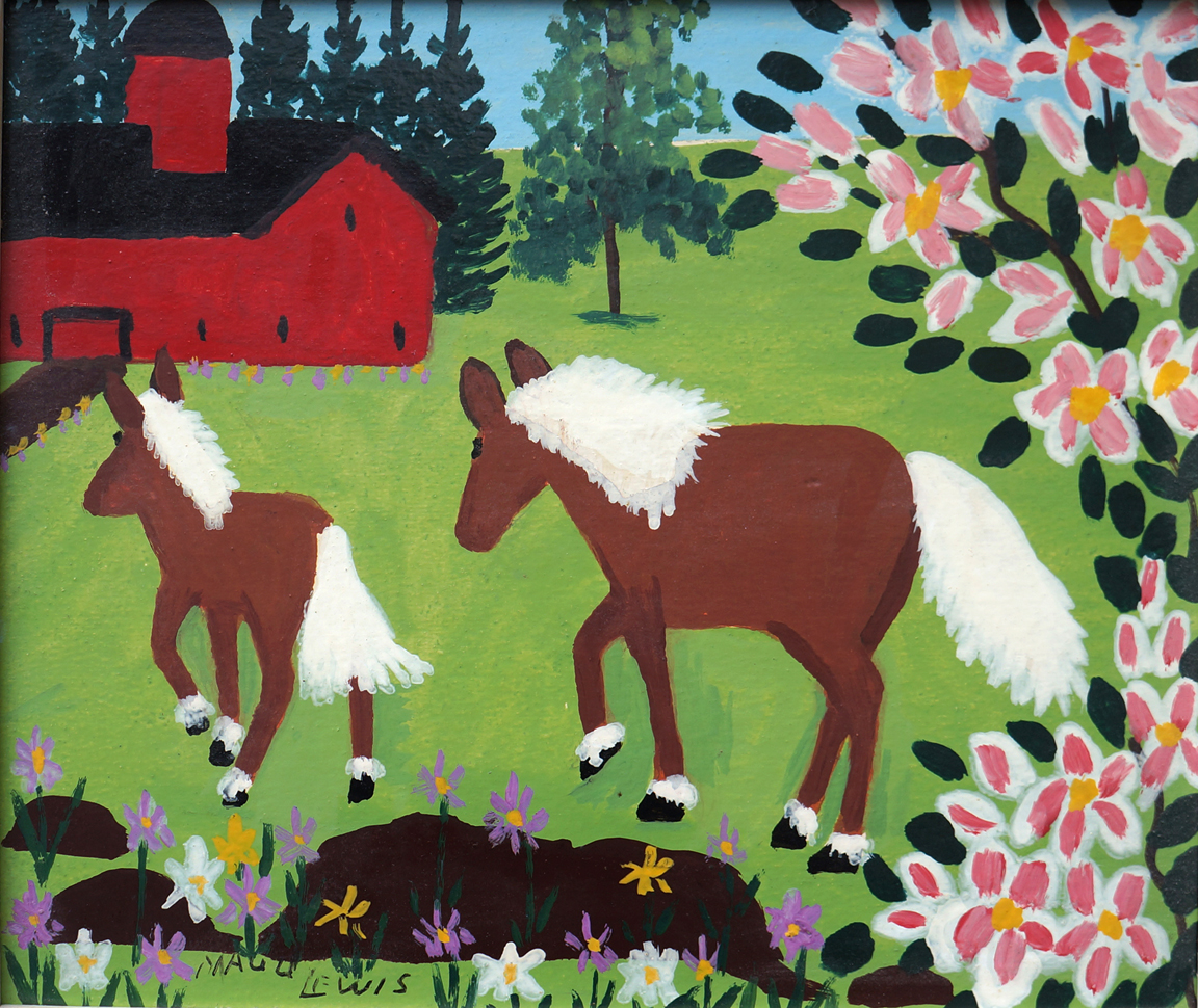 Mare and Foal With Spring Blossoms – Maud Lewis